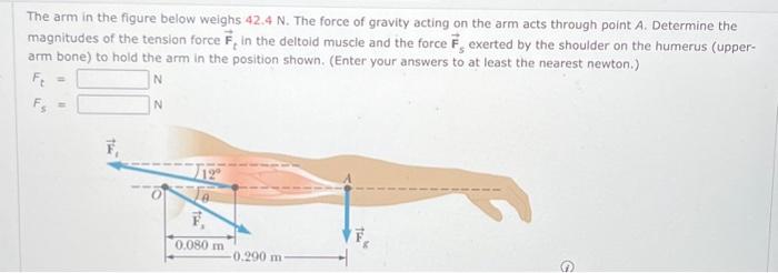 Solved The arm in the figure below weighs 42.4 N. The force | Chegg.com