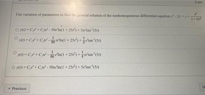 Solved Use variation of parameters to find the general | Chegg.com