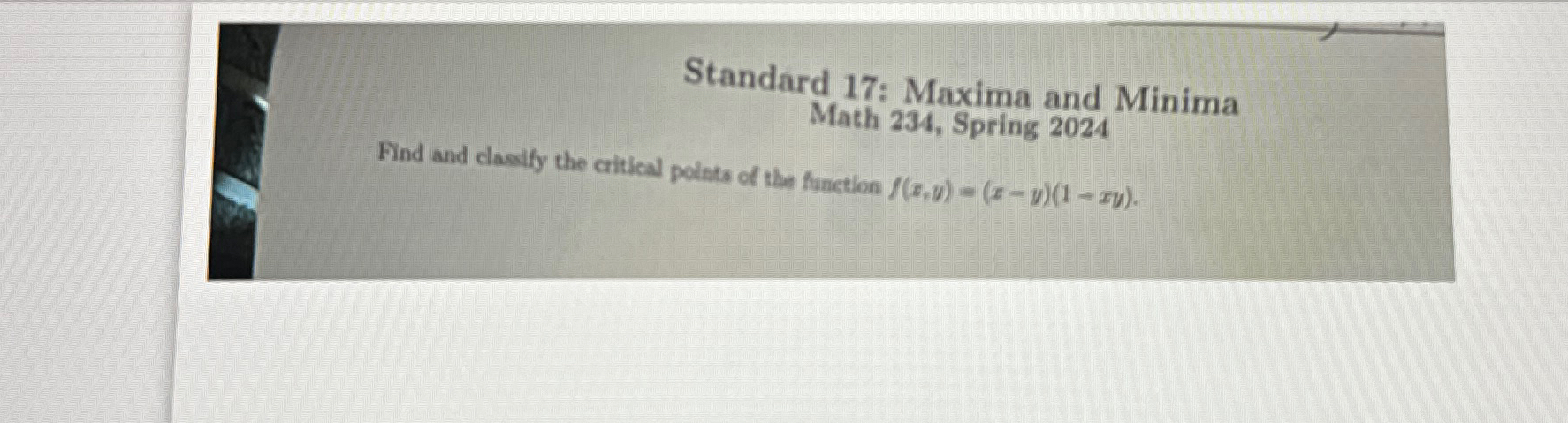 Solved Standard 17: Maxima and Minima Math 234, ﻿Spring | Chegg.com