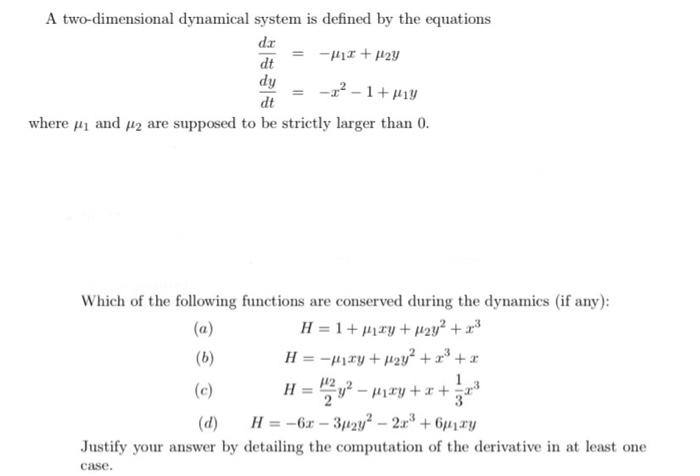 Solved A two-dimensional dynamical system is defined by the | Chegg.com