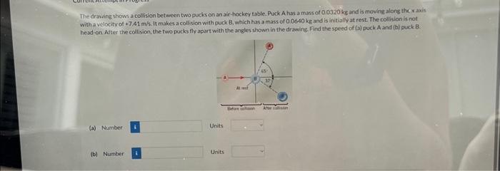 Solved The drawing shows a collision between two pucks on an | Chegg.com