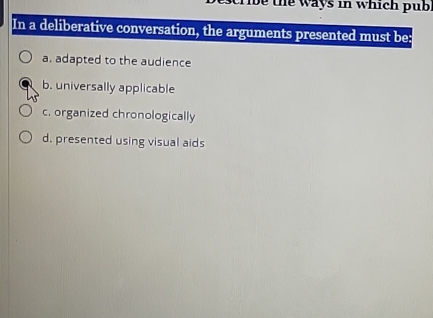 Solved In a deliberative conversation, the arguments | Chegg.com