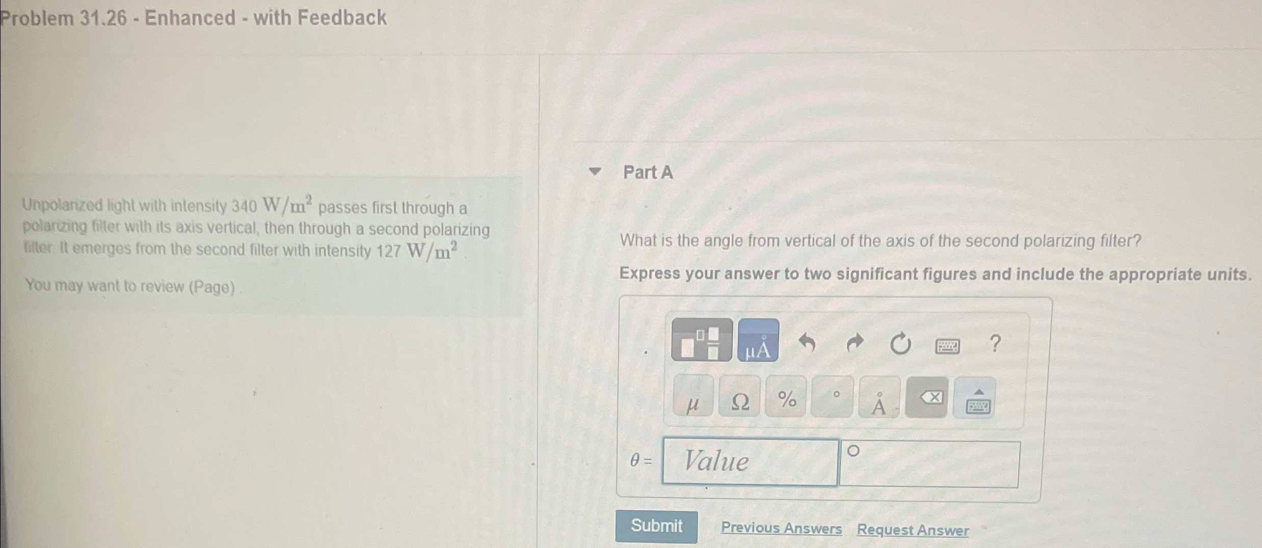 Solved Problem 31.26 - ﻿Enhanced - ﻿with FeedbackUnpolarzed | Chegg.com