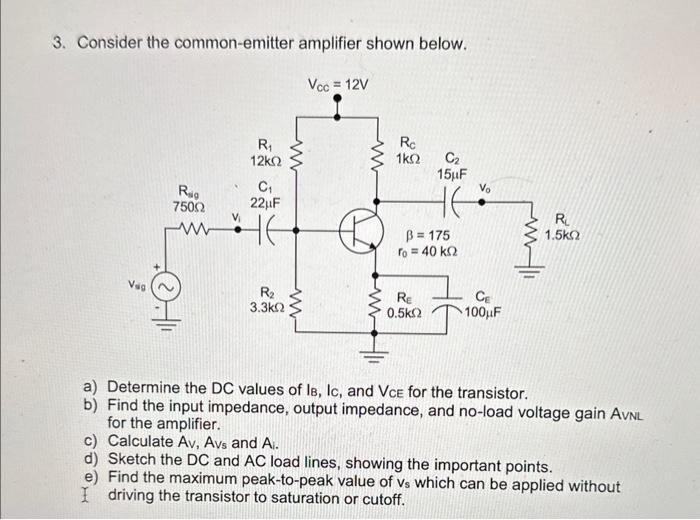 Solved 3. Consider the common-emitter amplifier shown below. | Chegg.com