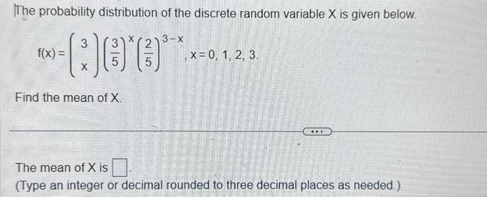 Solved The probability distribution of the discrete random | Chegg.com