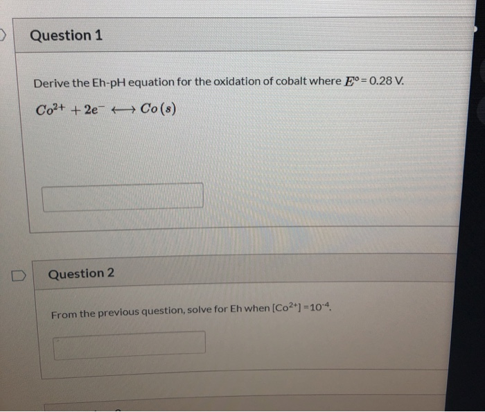 Solved Question 1 Derive the Eh-pH equation for the | Chegg.com