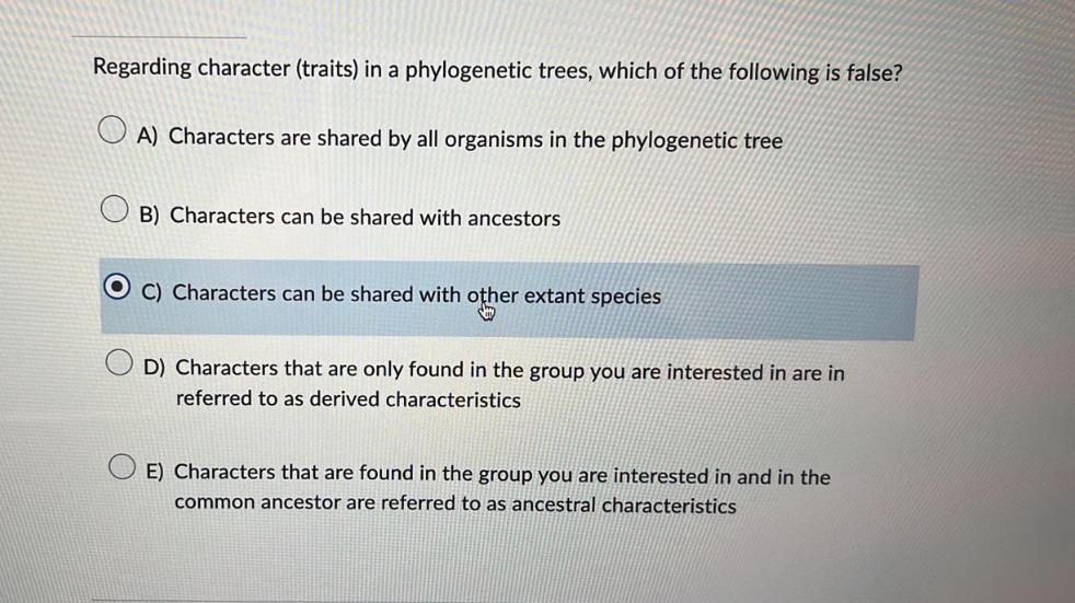 Solved Regarding character (traits) ﻿in a phylogenetic | Chegg.com