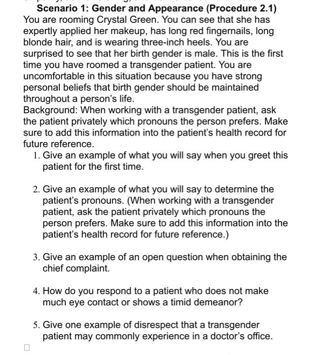 Solved Scenario 1: Gender and Appearance (Procedure 2.1) You | Chegg.com