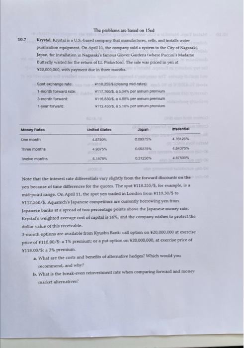 Solved The problems are tased on 15ed 10.7 Krystal Krystal | Chegg.com