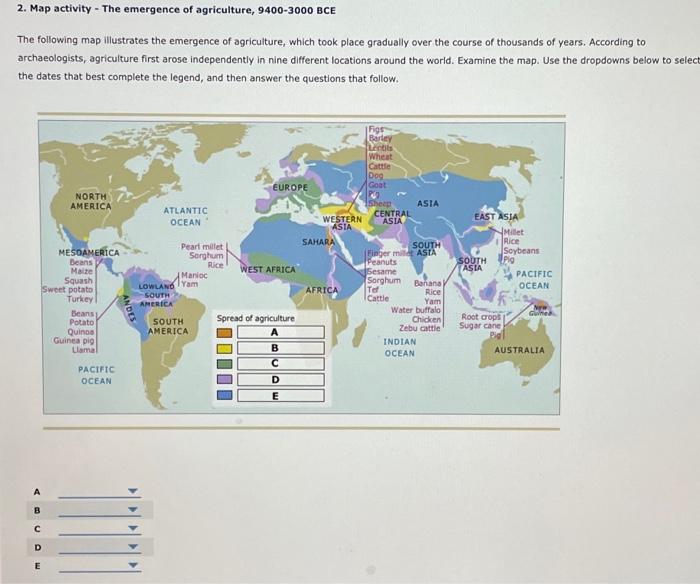 2. Map activity - The emergence of agriculture, | Chegg.com
