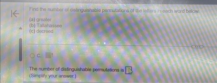 Solved K Find The Number Of Distinguishable Permutations Of