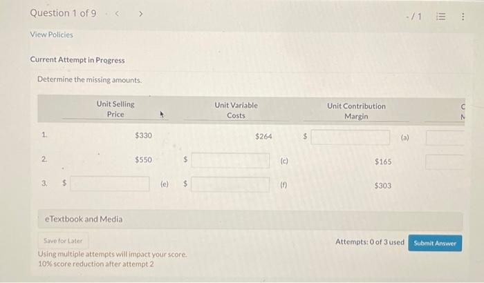 Current Attempt in Progress Determine the missing | Chegg.com