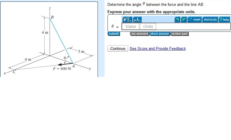 Solved Determine the angle theta between the force and the | Chegg.com