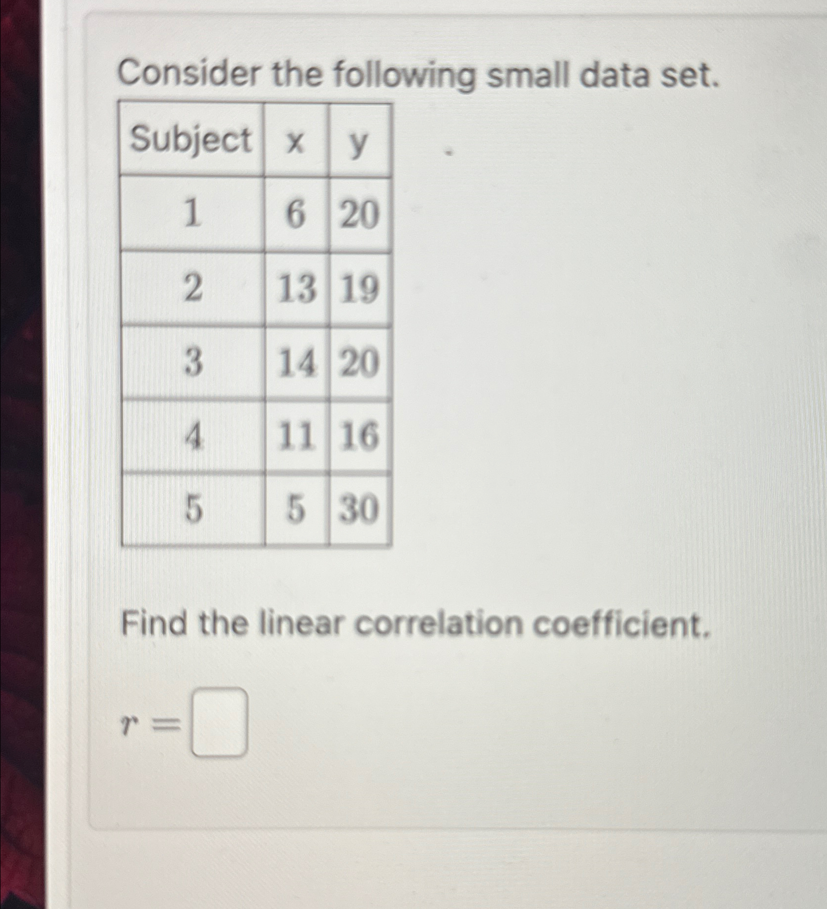 Solved Consider the following small data | Chegg.com