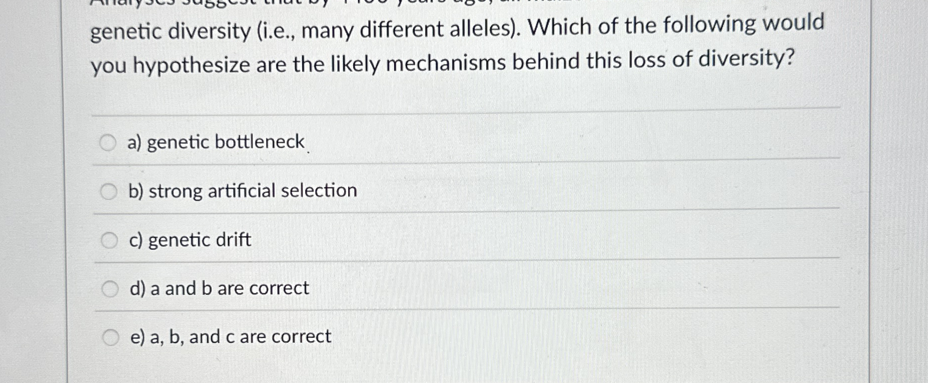 Solved genetic diversity (i.e., ﻿many different alleles). | Chegg.com