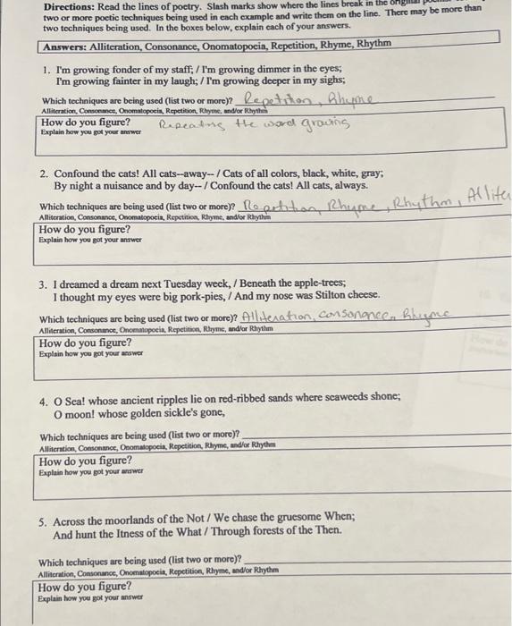 Directions: Read the lines of poetry. Slash marks | Chegg.com