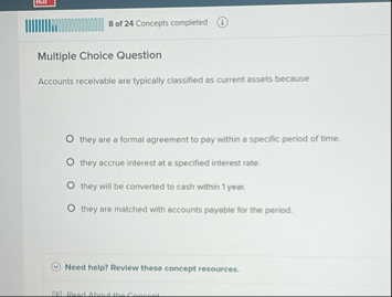 Solved 8 ﻿of 24 ﻿Concepts completed Multiple Choice | Chegg.com