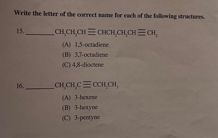 Solved Write the letter of the correct name for each of the | Chegg.com
