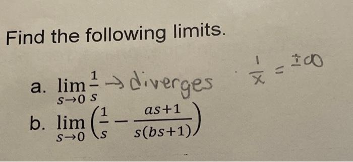 Solved Find the following limits. a. lims→0s1→ diverges | Chegg.com