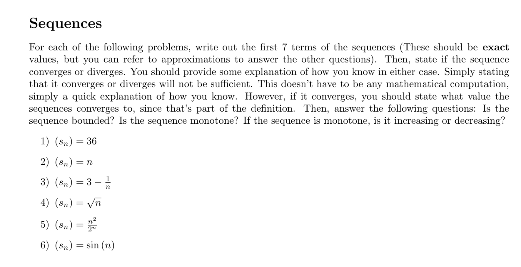 Solved SequencesFor each of ﻿the following problems, write | Chegg.com