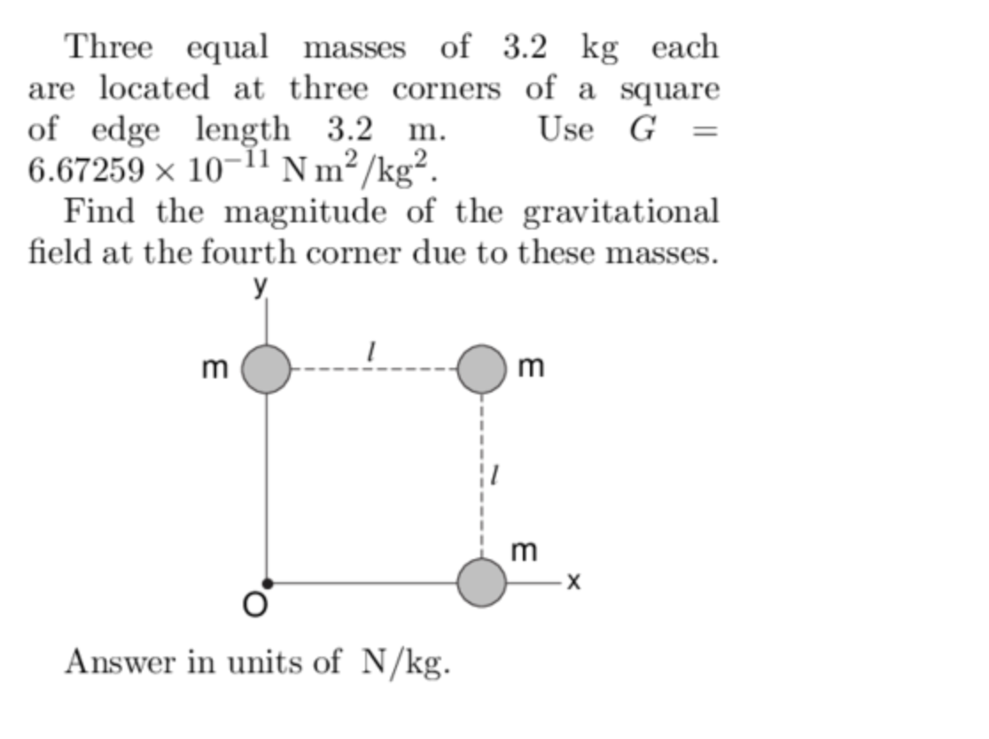 Solved Three equal masses of 3.2kg ﻿eachare located at three | Chegg.com