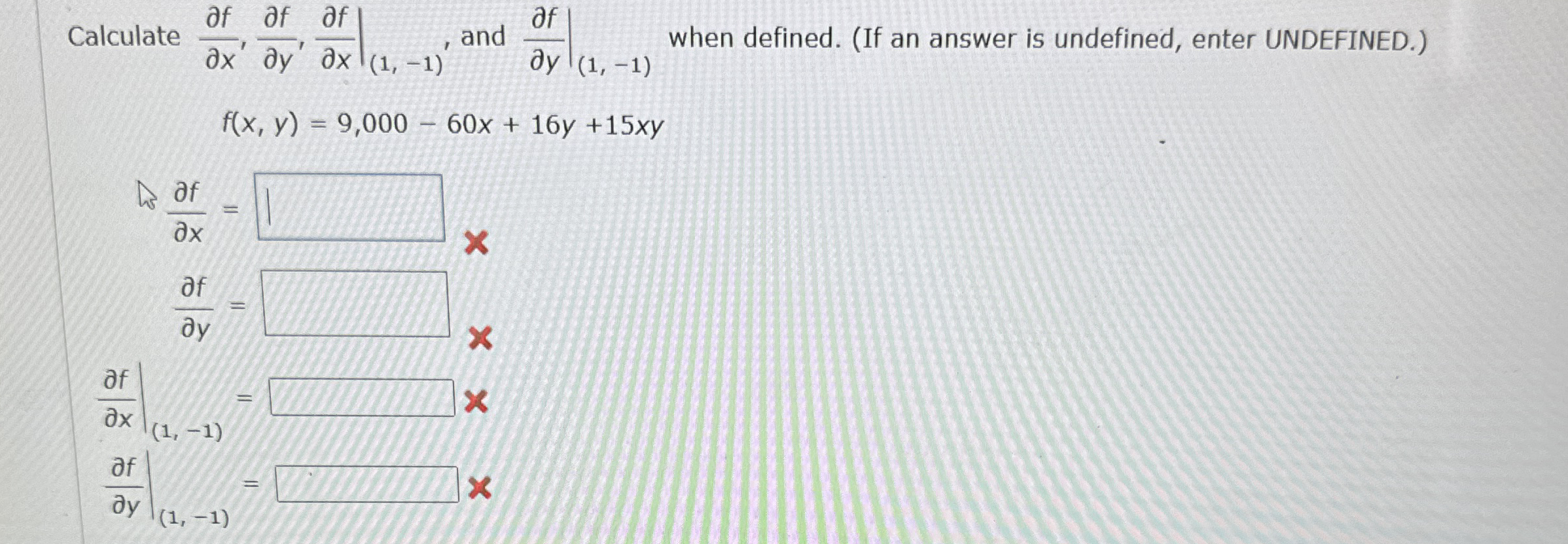 Solved Calculate delfdelx,delfdely,delfdelx|(1,-1)||, ﻿and | Chegg.com