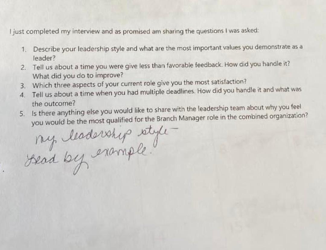 Solved I just completed my interview and as promised am | Chegg.com