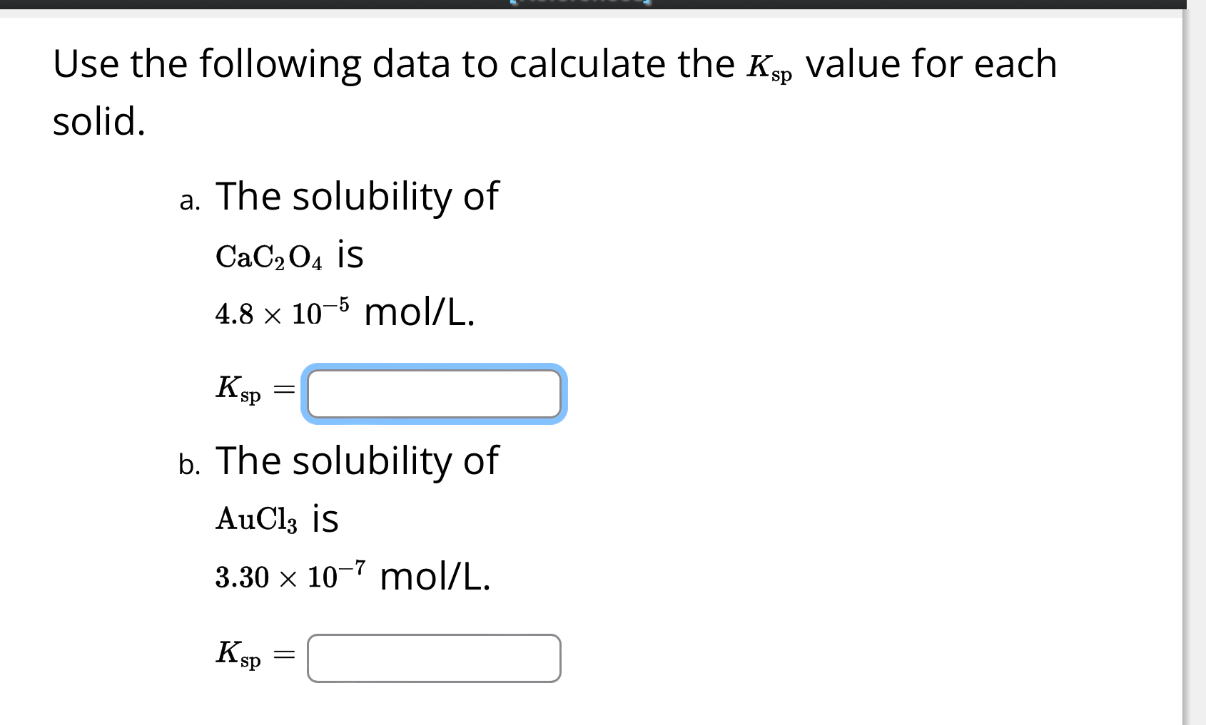 Solved Use the following data to calculate the Ksp ﻿value | Chegg.com
