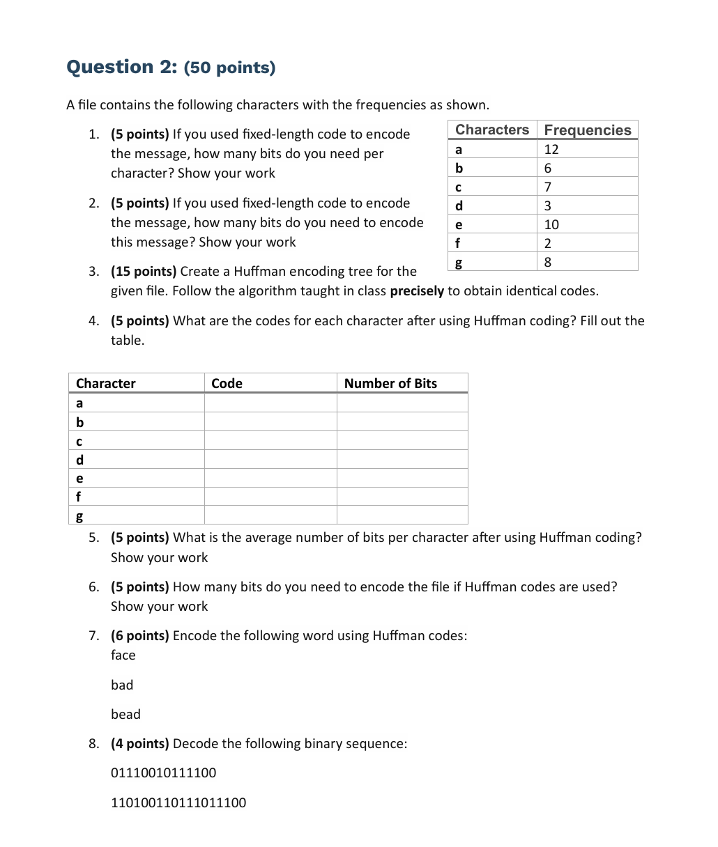 Solved Question 2: (50 ﻿points) ﻿A file contains the | Chegg.com
