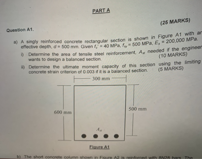 Solved PART A (25 MARKS) Question A1. a) A singly reinforced | Chegg.com