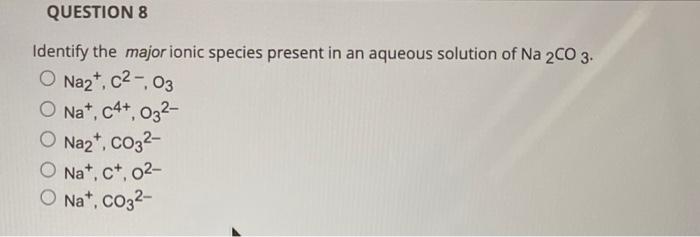 Solved Identify the major ionic species present in an | Chegg.com