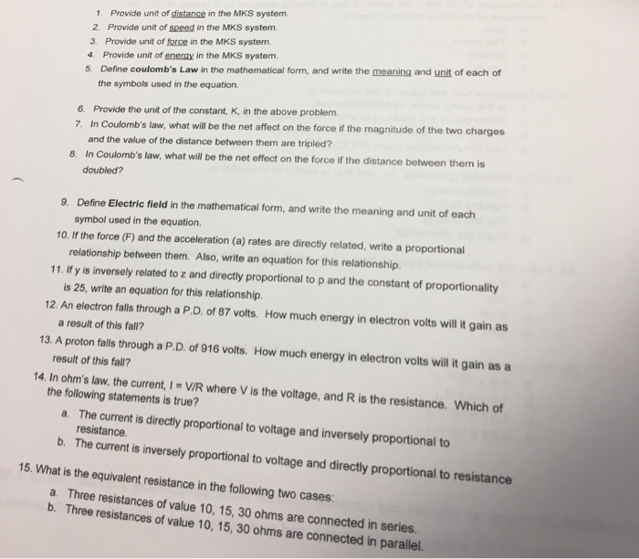 Solved Provide unit of distance in the MKS system. 1 Provide | Chegg.com