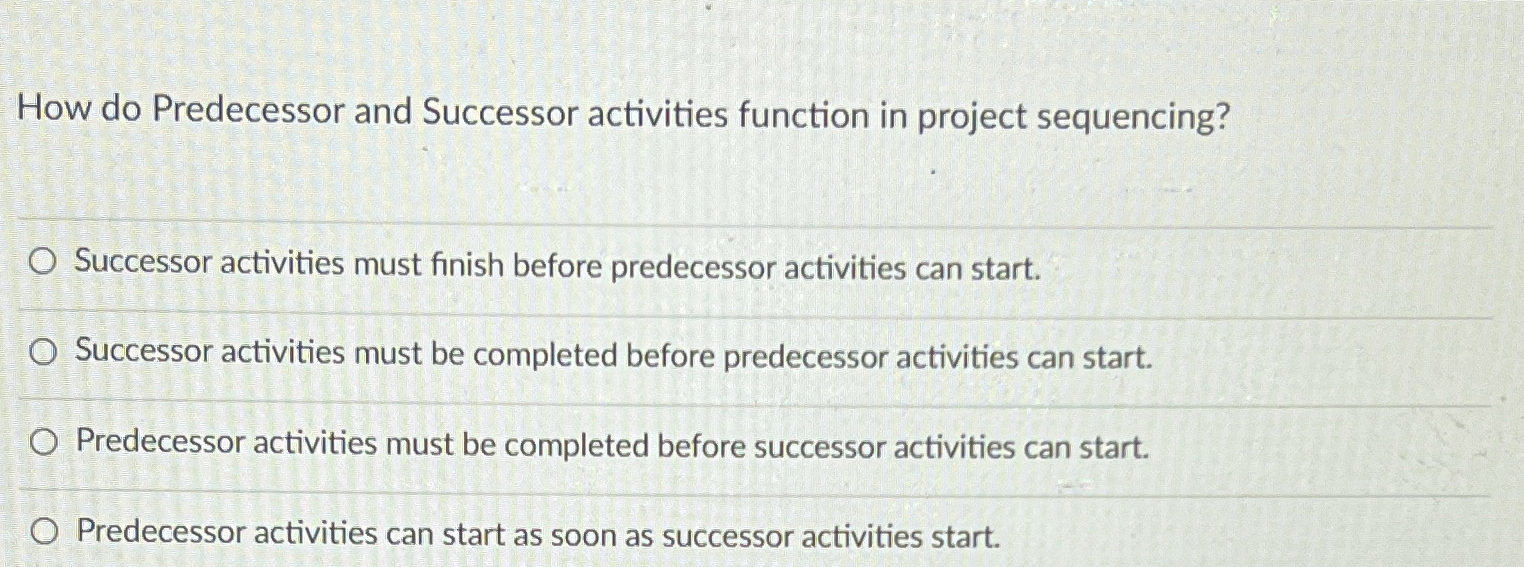 Solved How do Predecessor and Successor activities function | Chegg.com