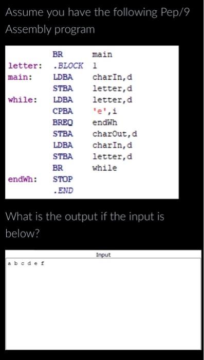 Solved Assume you have the following Pep/9 Assembly program | Chegg.com