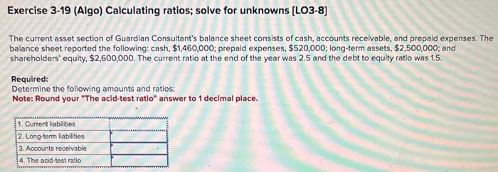 Solved Exercise 3-19 (Algo) Calculating ratios; solve for | Chegg.com Solved Exercise 3-19 (Algo) Calculating ratios; solve for | Chegg.com