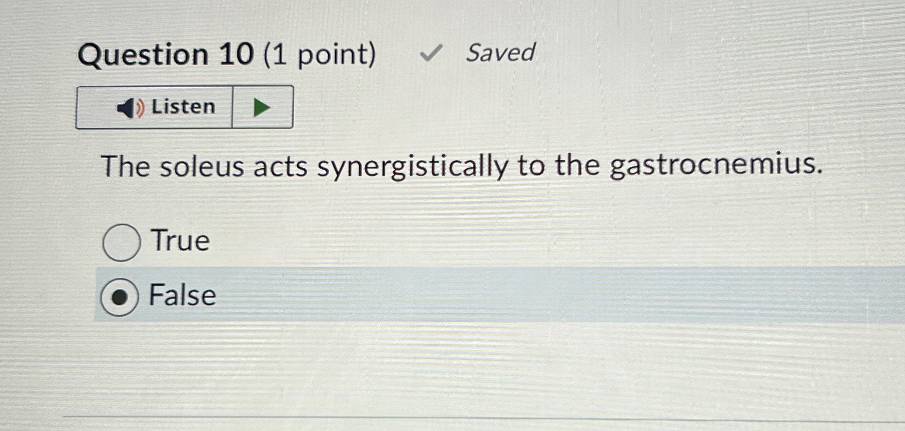 Solved Question 10 (1 ﻿point) ﻿Saved The soleus acts | Chegg.com