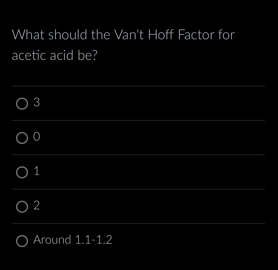 Solved What should the Van't Hoff Factor for acetic acid | Chegg.com