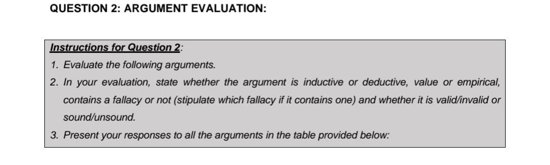 QUESTION 2: ARGUMENT EVALUATION: Instructions for | Chegg.com