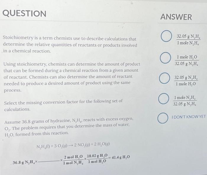 Solved QUESTION ANSWER Stoichiometry is a term chemists use | Chegg.com