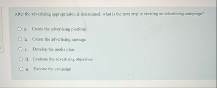 Solved After the advertising appropriation is determined, | Chegg.com