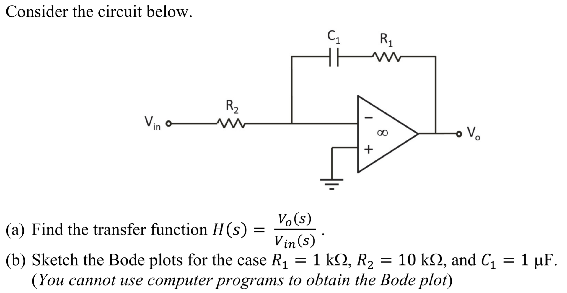 Solved Consider the circuit below.(a) ﻿Find the transfer | Chegg.com