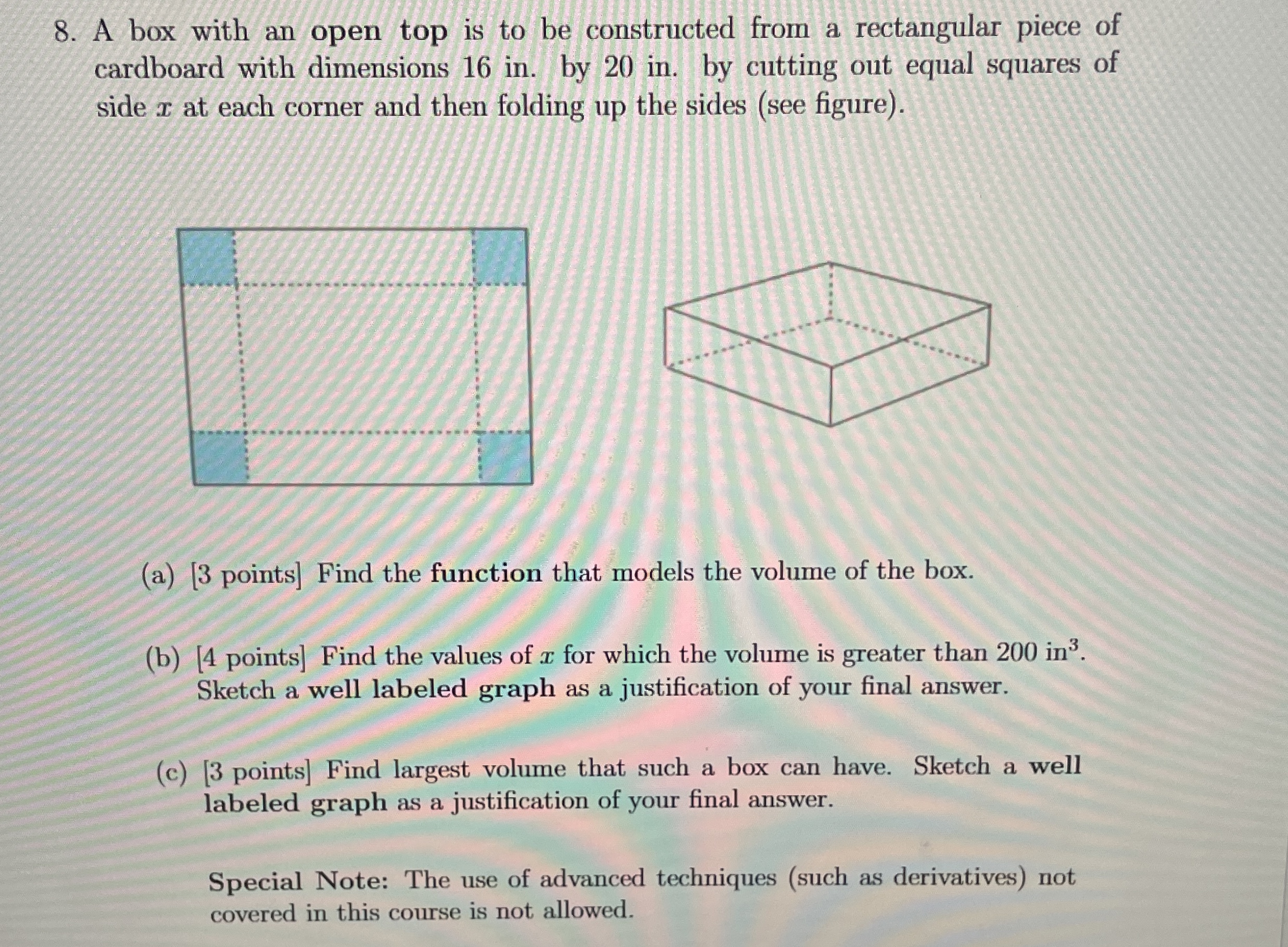 Solved A box with an open top is to be constructed from a | Chegg.com