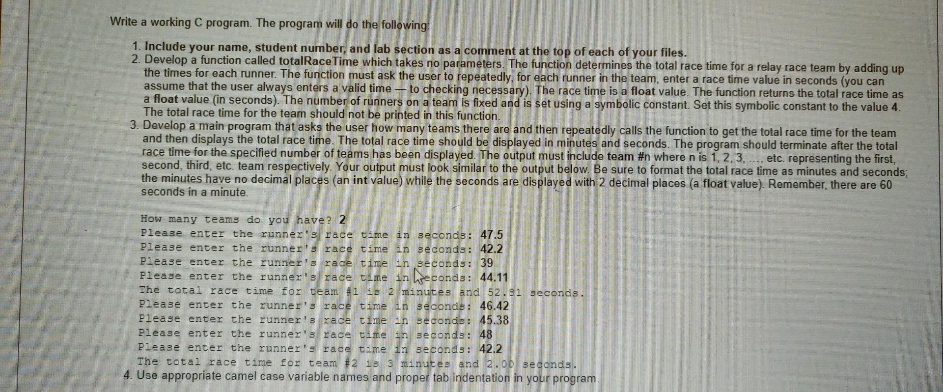 Solved Write a working C program. The program will do the | Chegg.com