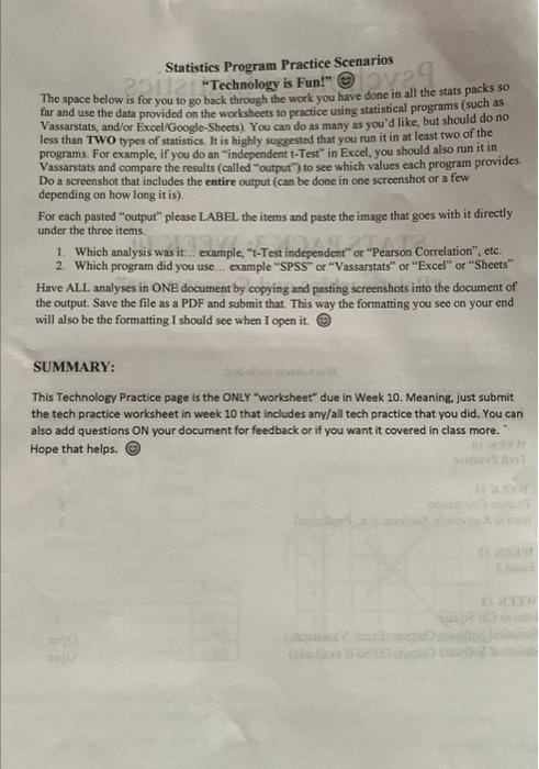 Solved Statistics Program Practice Scenarios "Technology is | Chegg.com