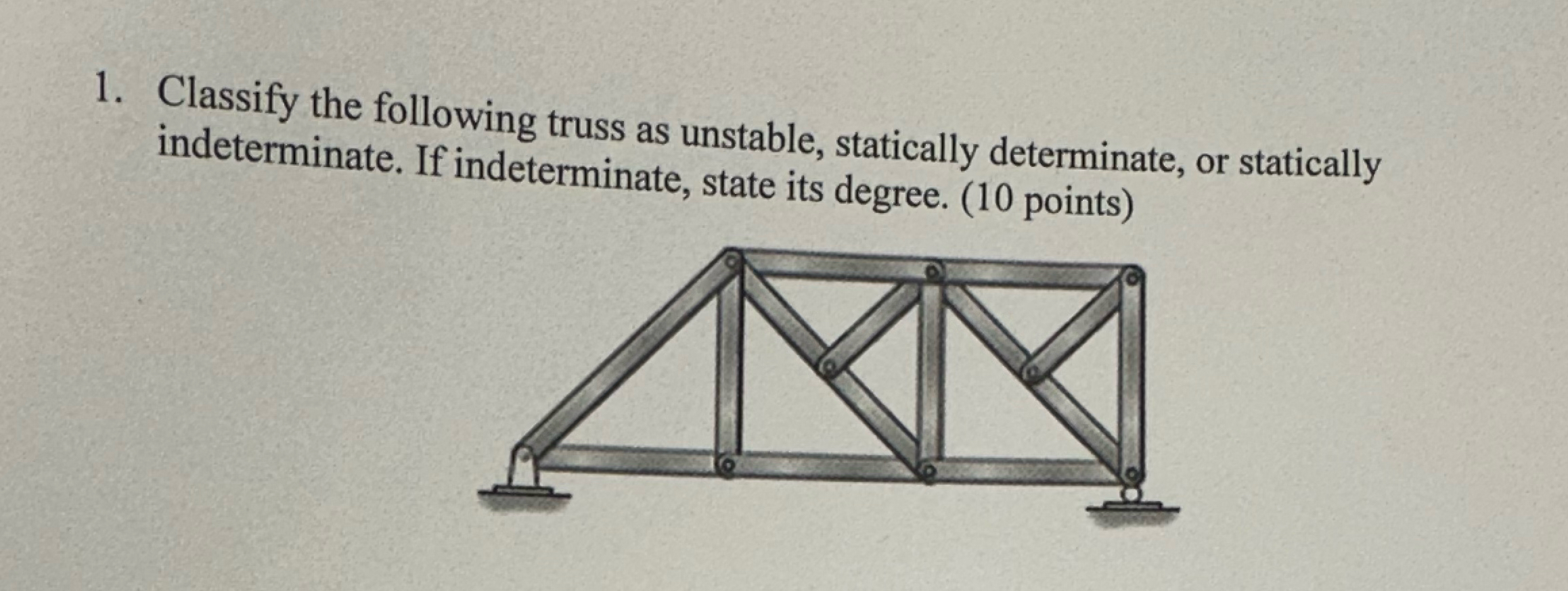 Solved Classify the following truss as unstable, statically | Chegg.com