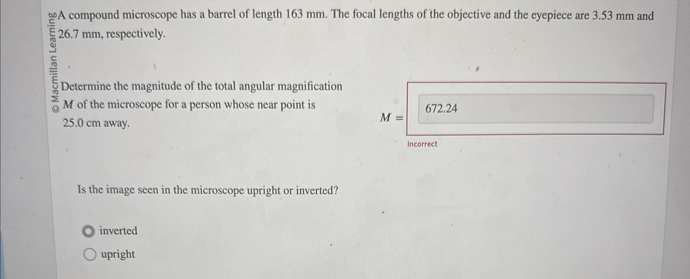 Solved woA compound microscope has a barrel of length 163mm. | Chegg.com