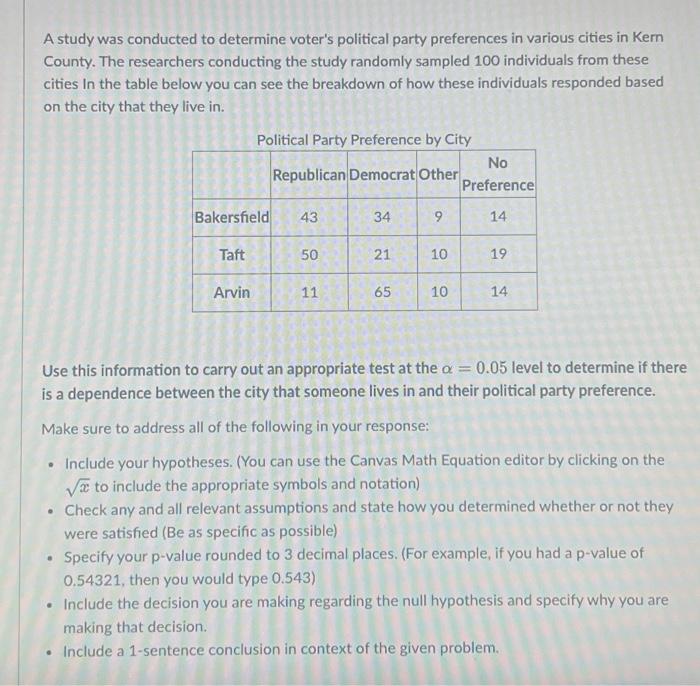 Solved A study was conducted to determine voter's political | Chegg.com