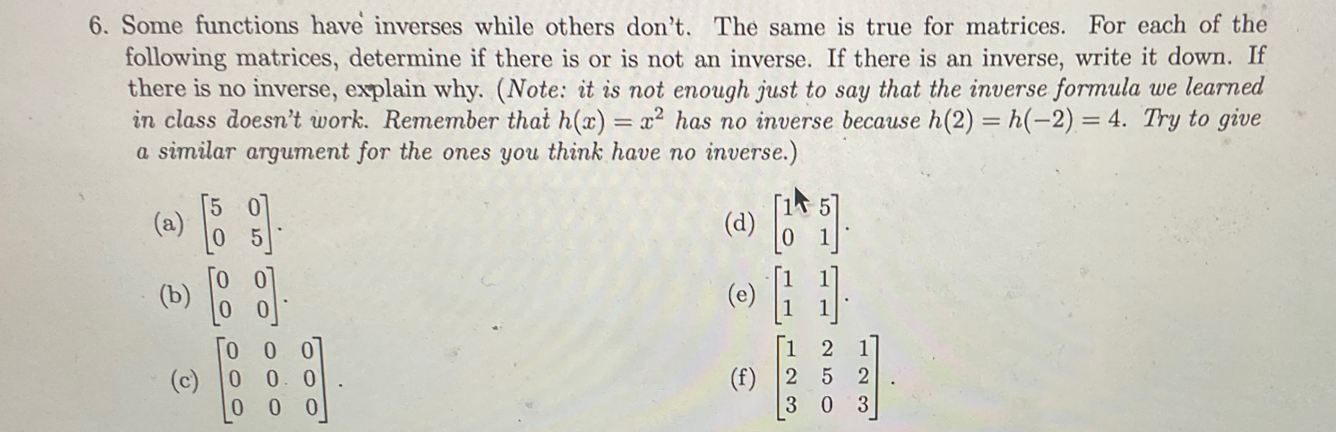 Solved Some functions have inverses while others don't. The | Chegg.com