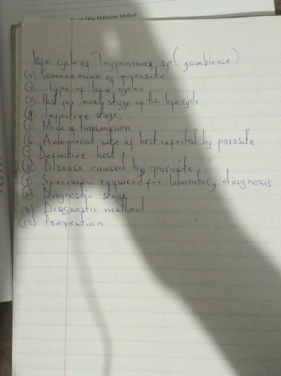 Solved Qfe cycter of Isypunomas,sp( gambiense) (1) Compon | Chegg.com