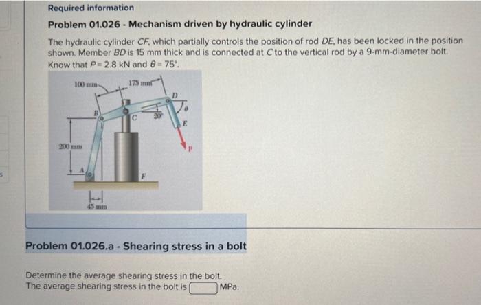 Solved Problem 01.026 - Mechanism driven by hydraulic | Chegg.com